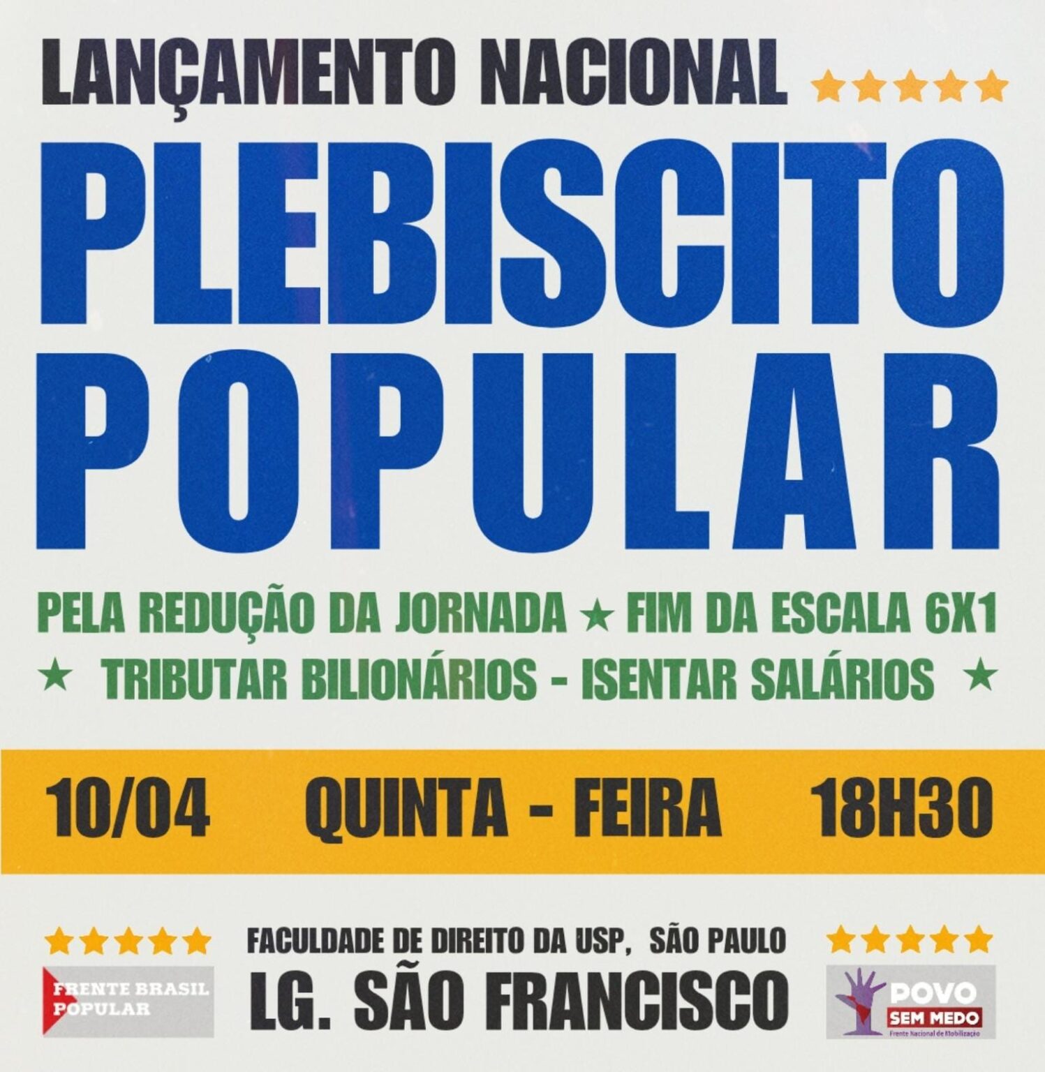 Plebiscito Popular 2025: campanha começa com Ato Nacional no dia 10 ...
